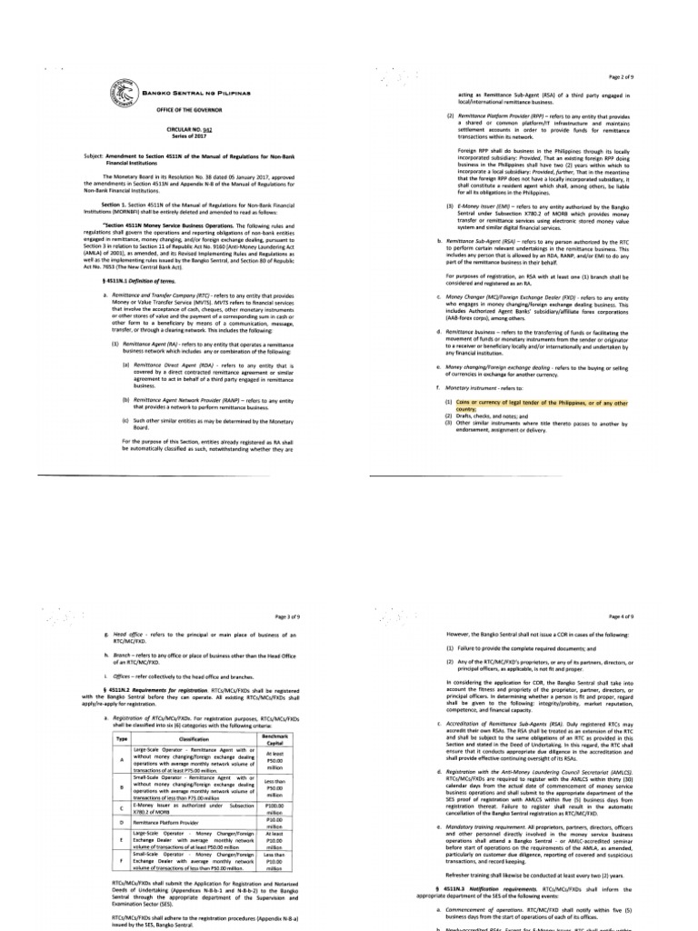 BSP Circular 942 PH | PDF | Money Laundering | Remittance