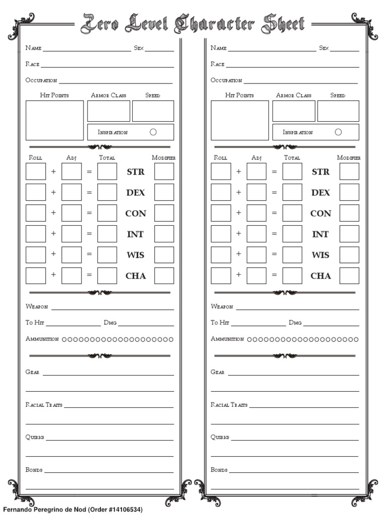 Zero Level Character Sheet Template | PDF