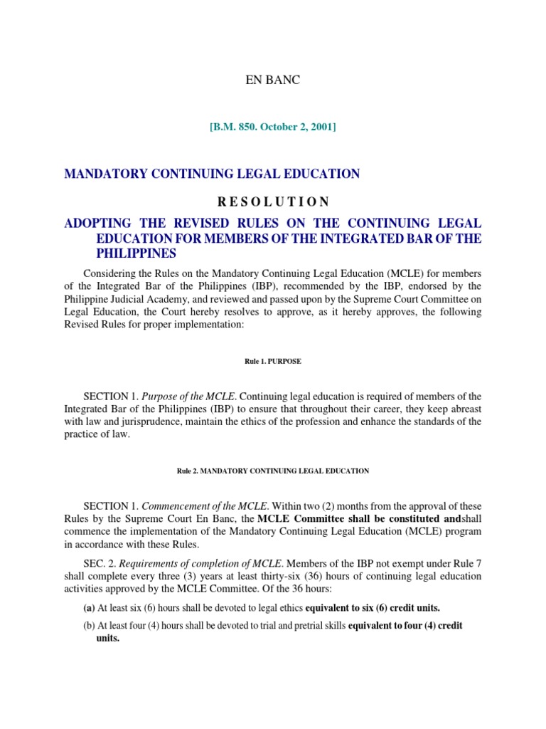 B. M. 850 Mandatory Continuing Legal Education | PDF | Government | Justice