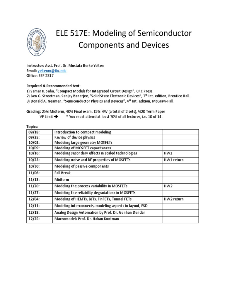 ELE 517E: Modeling of Semiconductor Components and Devices: Yeltenm@itu ...