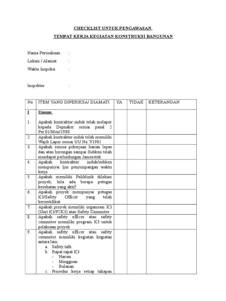 Checklist Kontruksi | PDF