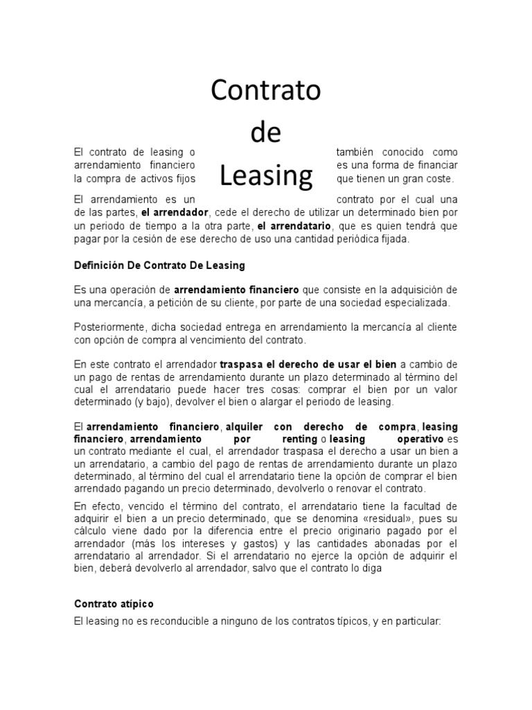contrato de leasing.docx | Arrendamiento | Póliza de seguros