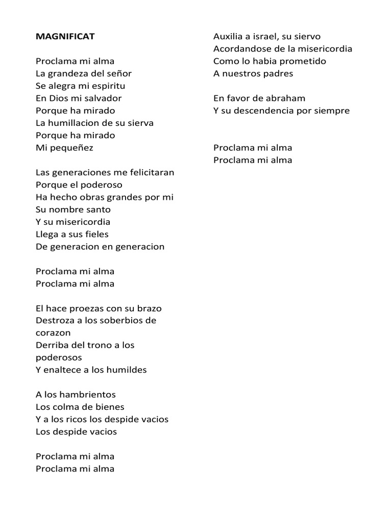 Letra del Magnificat en Español | PDF