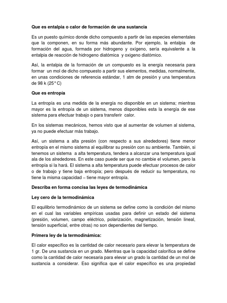 Que Es Entalpia o Calor de Formación de Una Sustancia | PDF ...