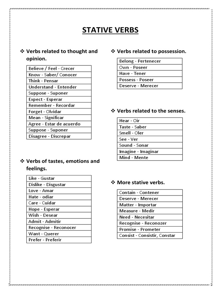 Stative Verbs - Acttion Verbs | PDF