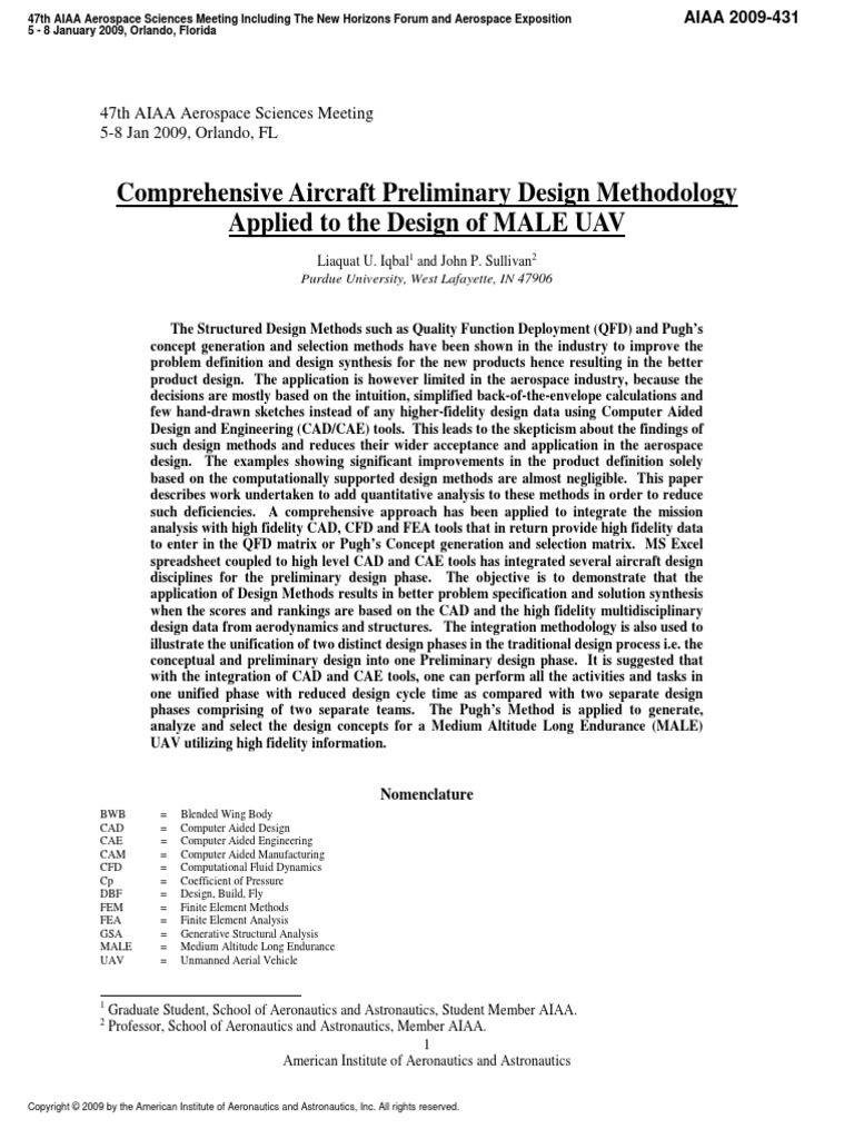 Comprehensive Aircraft Preliminary Design Methodology Applied To The ...