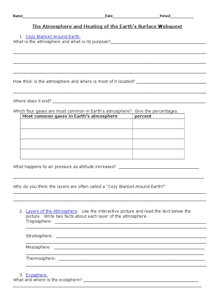 The Atmosphere and Heating Earths Surface Webquest | PDF | Atmosphere ...