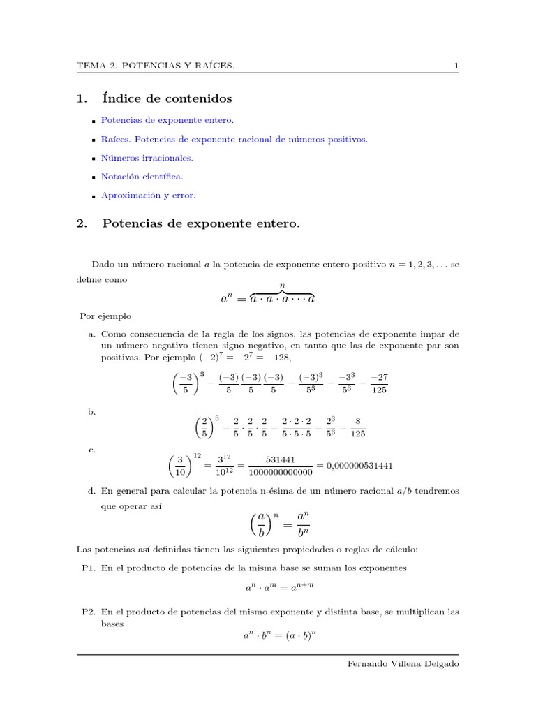 Tema 2. Potencias y Raíces | PDF | Números | Exponenciación