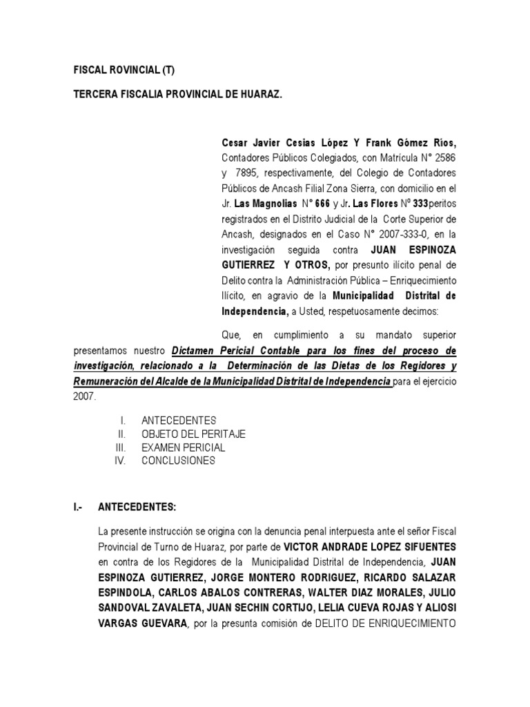 Informe Pericial - Caso Penal | Alcalde | Salario