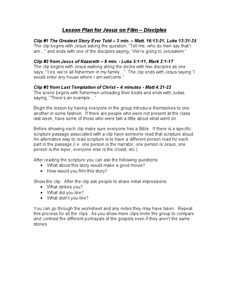 Jesus on Film: Disciples Lesson Plan | PDF