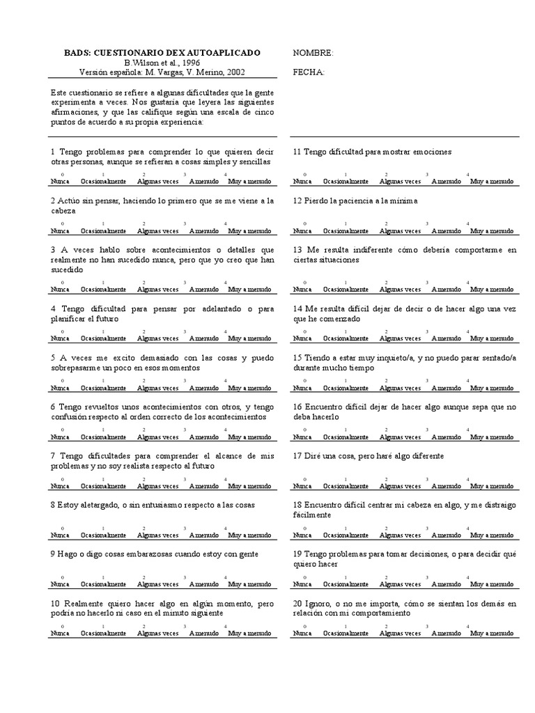 Cuestionario Dex | PDF | Cuestionario | Sicología