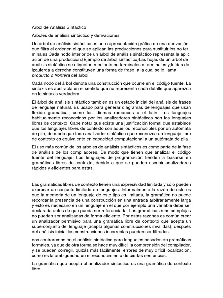 Arbol de Análisis Sintáctico | PDF | Sintaxis | Lenguaje de programación