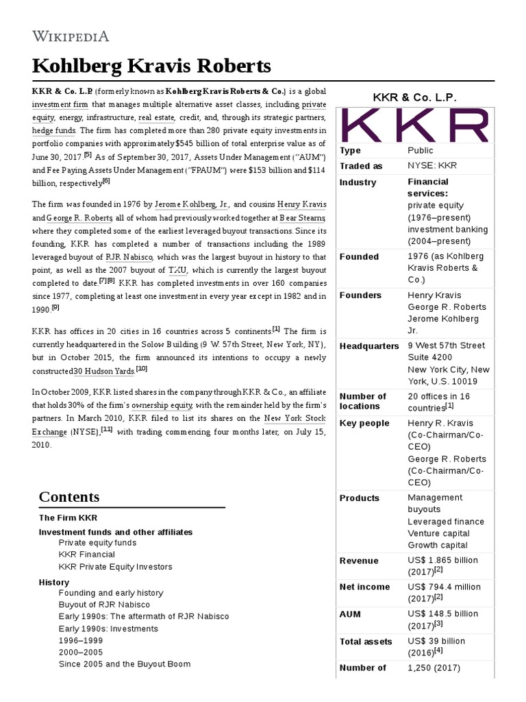 Kohlberg Kravis Roberts (KKR) | PDF | Leveraged Buyout | Private Equity