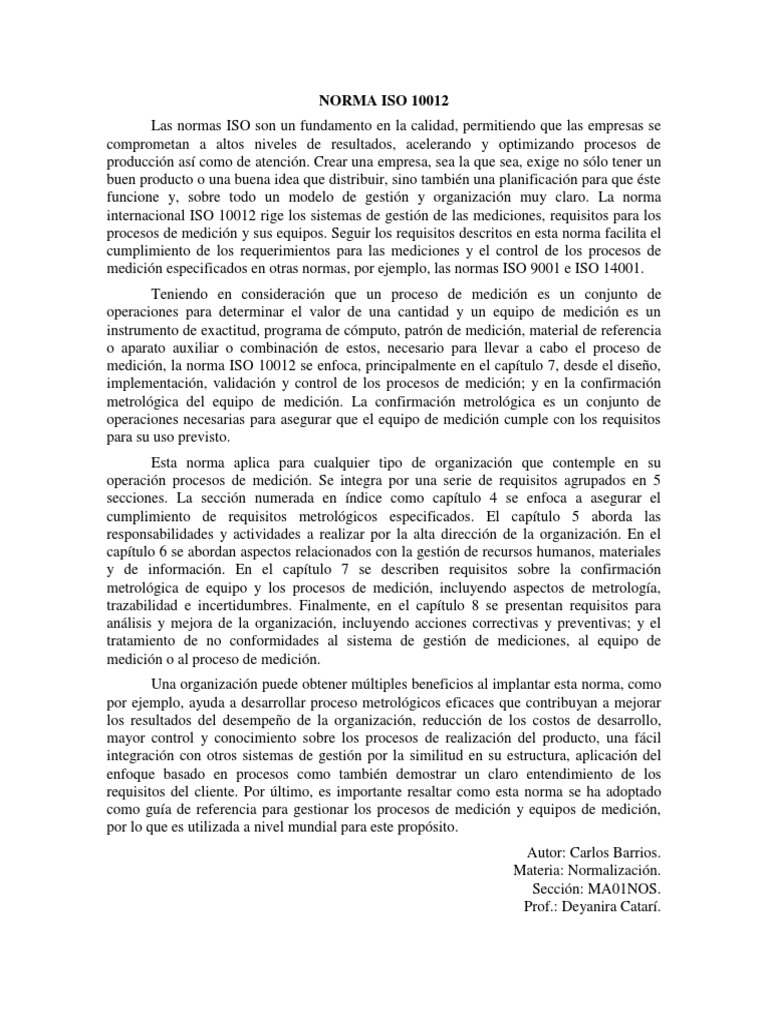 Norma ISO 10012 | PDF | Medición | Calidad (comercial)