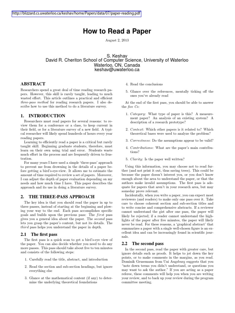 How To Read A Paper | PDF | Abstract (Summary) | Computer Science