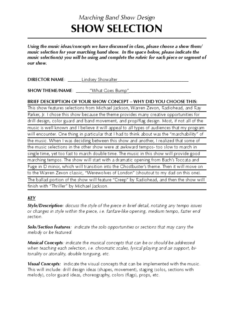 Show Selection: Marching Band Show Design | PDF | Rhythm | Tempo
