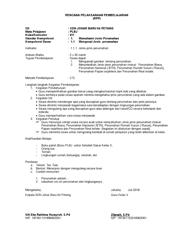 RPP PLBJ Kelas 5 | PDF