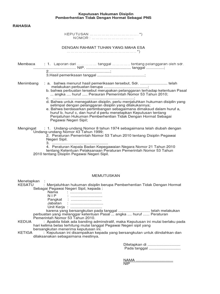 Contoh Keputusan Hukuman Disiplin | PDF