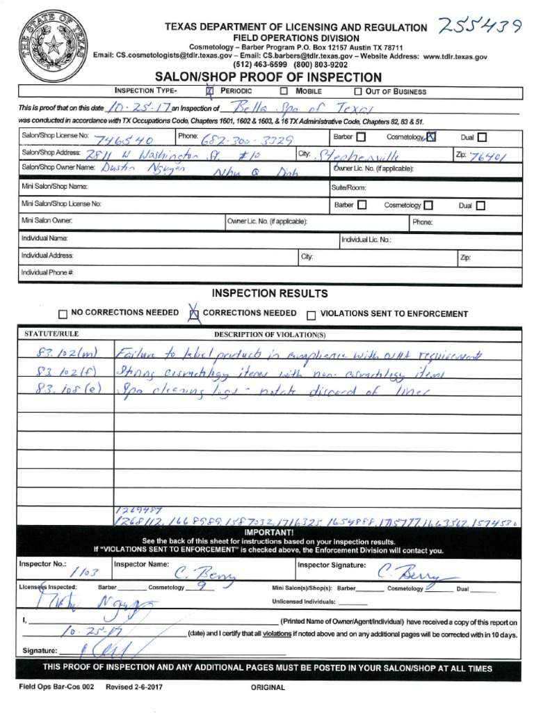 TDLR Inspection 1 | PDF