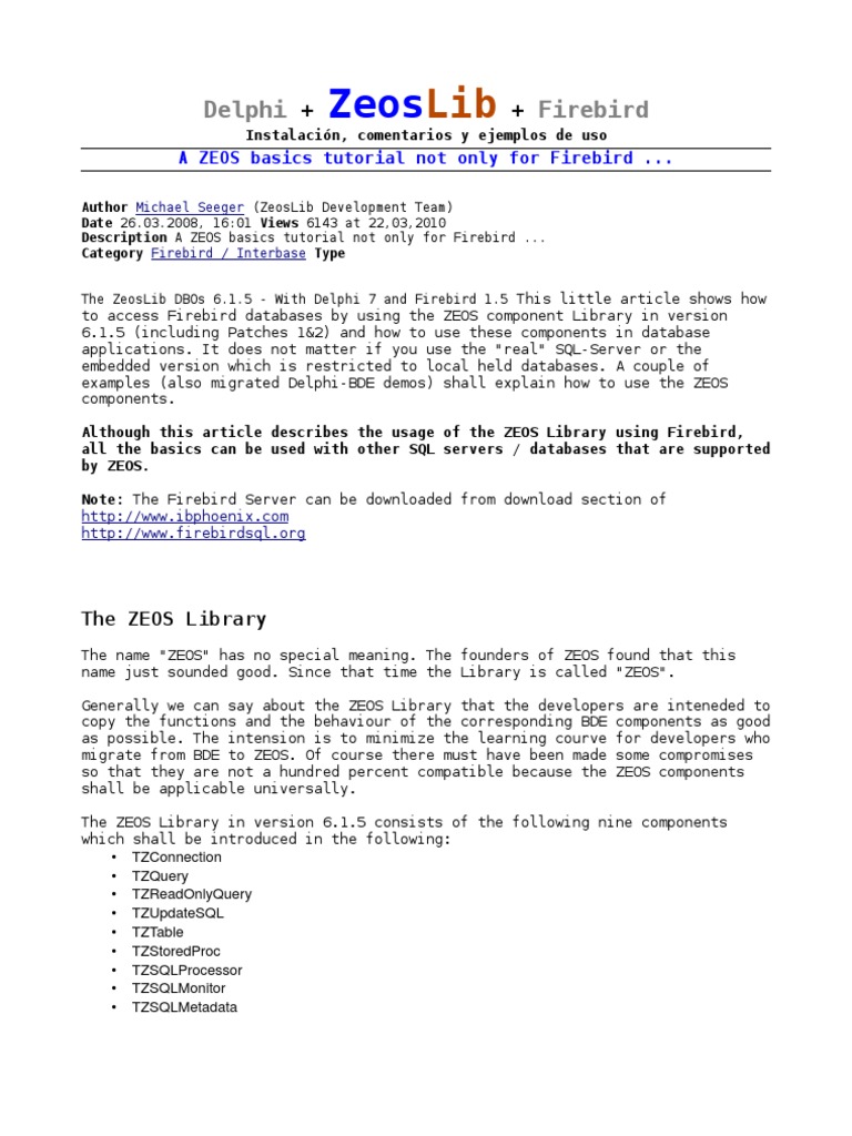 A ZEOS Basics Tutorial Not Only For Firebird | PDF | Database Transaction | Databases
