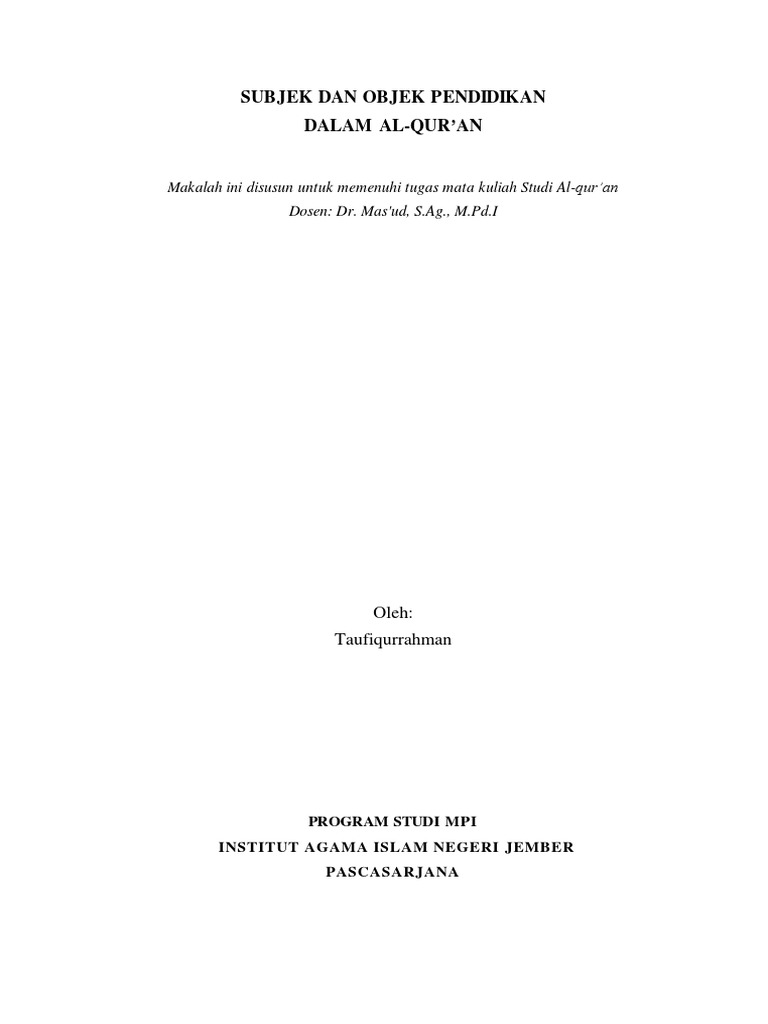 Subjek Dan Objek Pendidikan Dalam Al | PDF