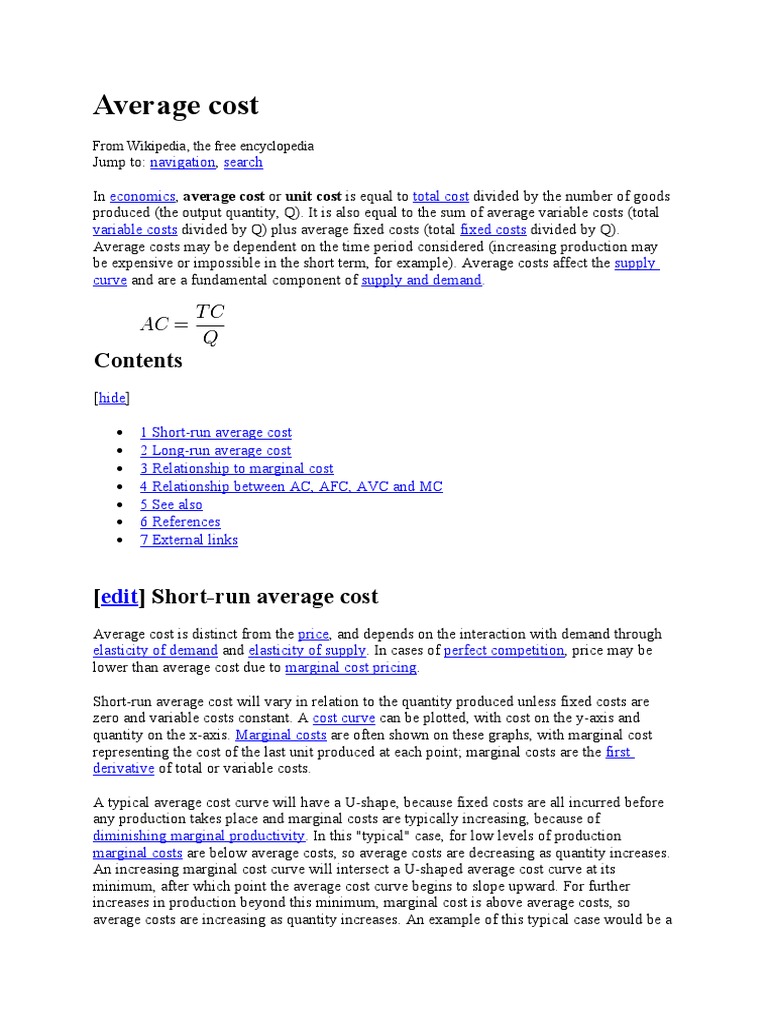 Average Cost: From Wikipedia, The Free Encyclopedia | PDF | Average ...