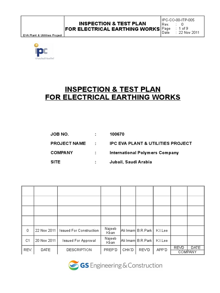 Ipc Co 00 Itp 005 - Rev.0 Electrical Earthing Works | PDF | Wire ...