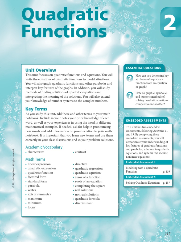 Integrated Math II Unit 2 (Student) | PDF | Quadratic Equation ...