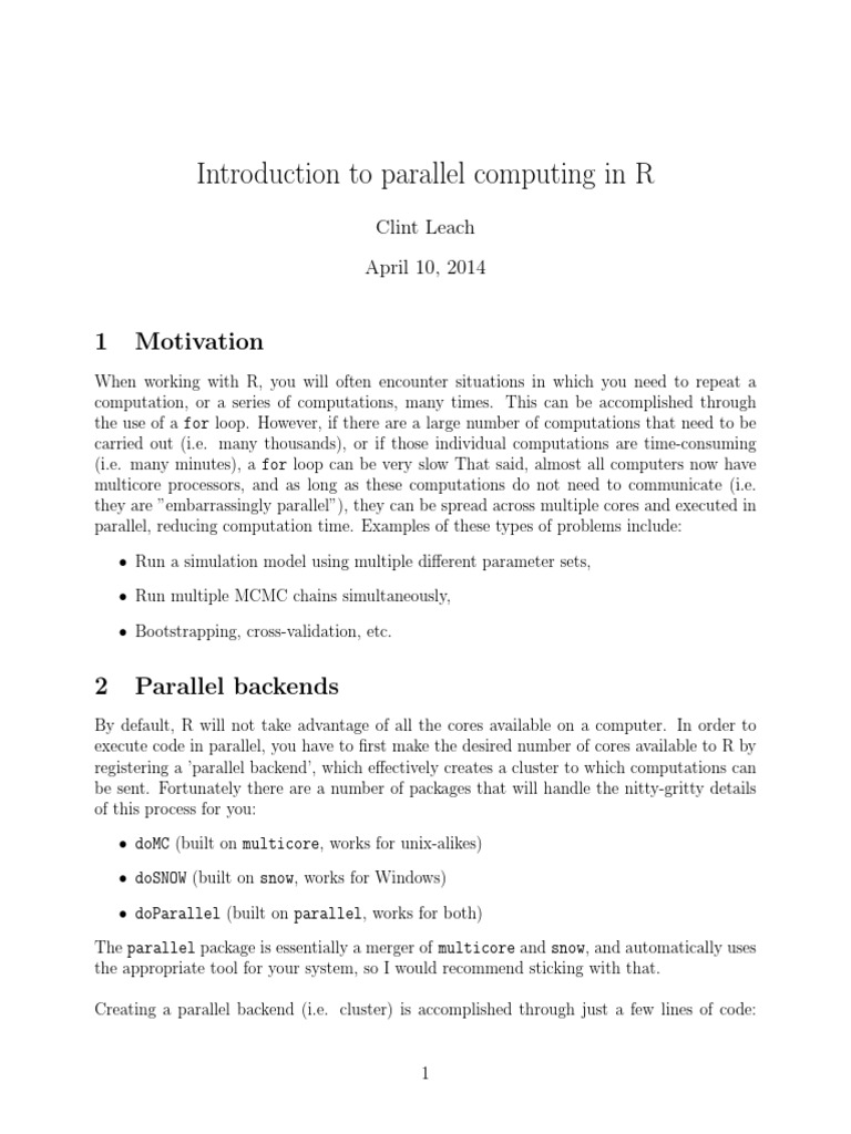 Introduction To Parallel Computing in R: 1 Motivation | PDF | Parallel ... Introduction To Parallel Computing in R: 1 Motivation | PDF | Parallel ...