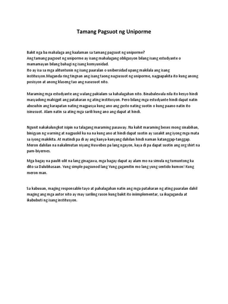 Tamang Pagsuot NG Uniporme | PDF