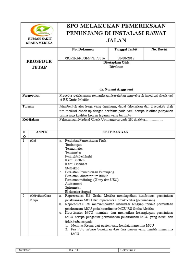 SOP Medical Check Up | PDF