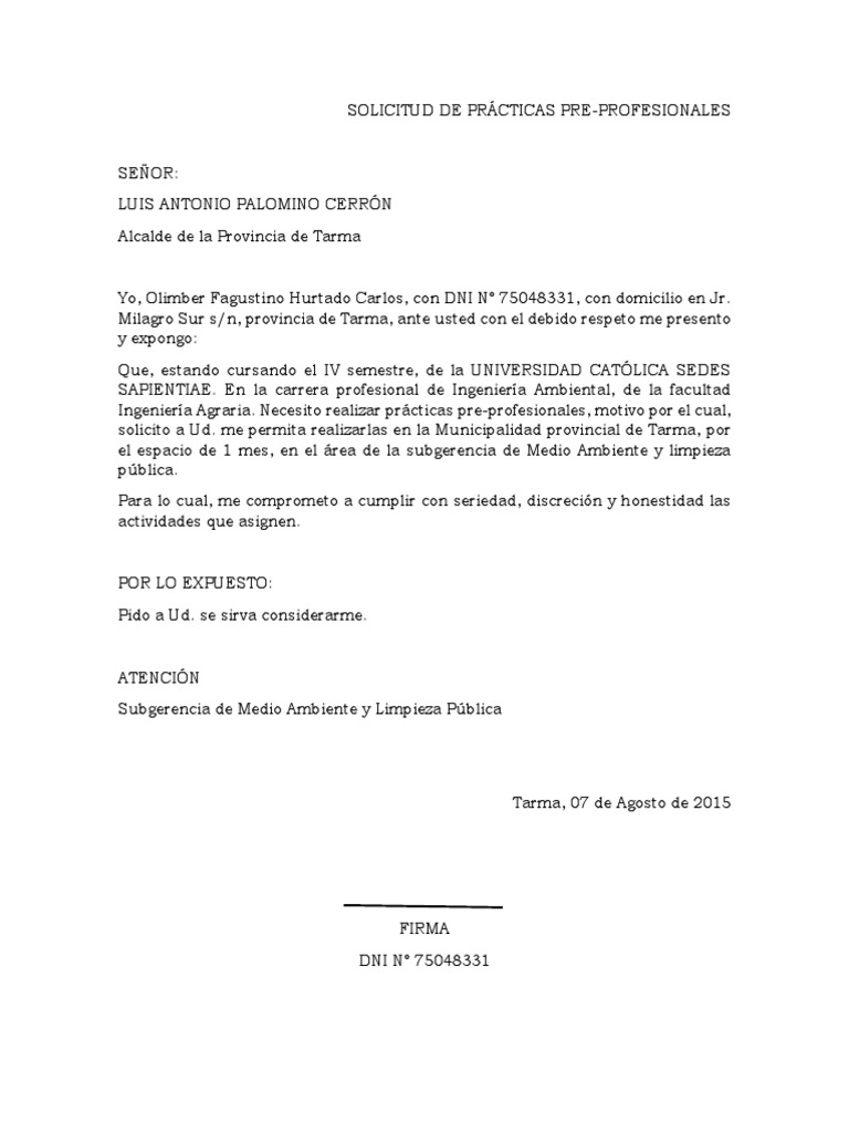 SOLICITUD DE PRÁCTICAS PRE.docx | PDF