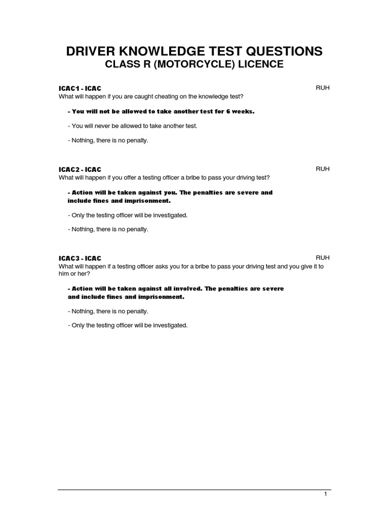 Driver Knowledge Test Questions Rider | PDF | Traffic | Intersection (Road)