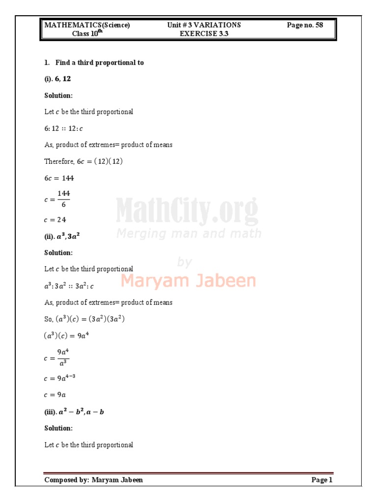 Important Notes of 10th Class Math Exercise 3.3 | PDF | Teaching ...