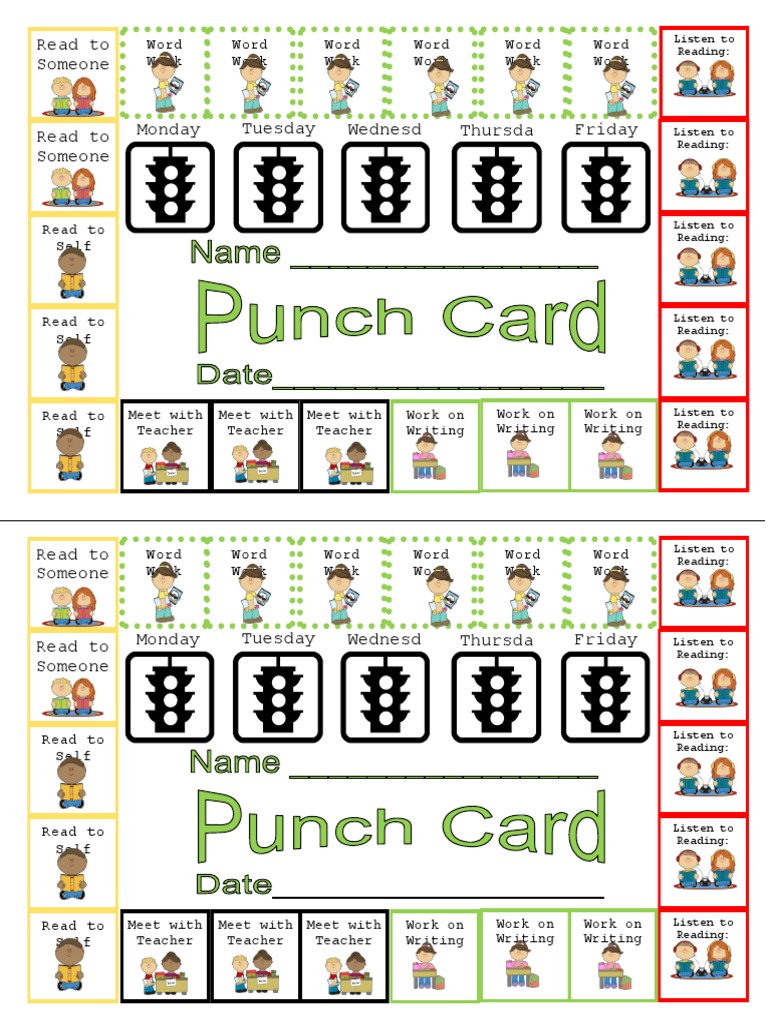 Daily Five 5 Centers Managed Independent Learing Punch Card | PDF
