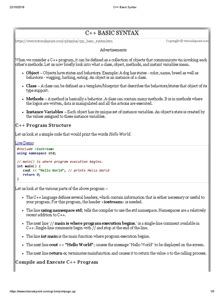 C++ Basic Syntax Pdf | Pdf | Method (computer Programming) | C++