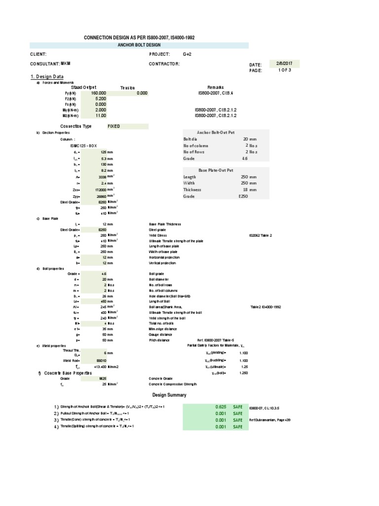 Design Data: CONNECTION DESIGN AS PER IS800-2007, IS4000-1992 | PDF