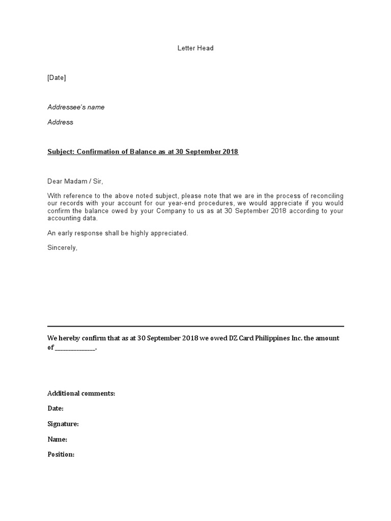 AR Blank Confirmation Letter | PDF