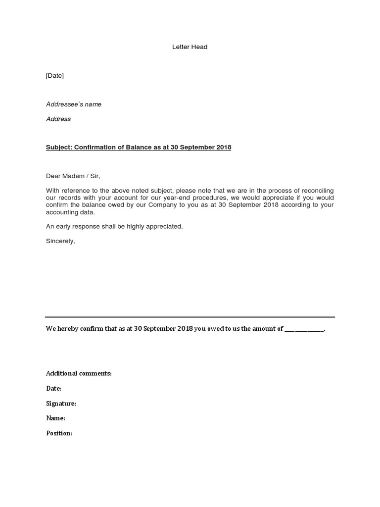 Balance Confirmation Request Letter | PDF | Finance & Money Management