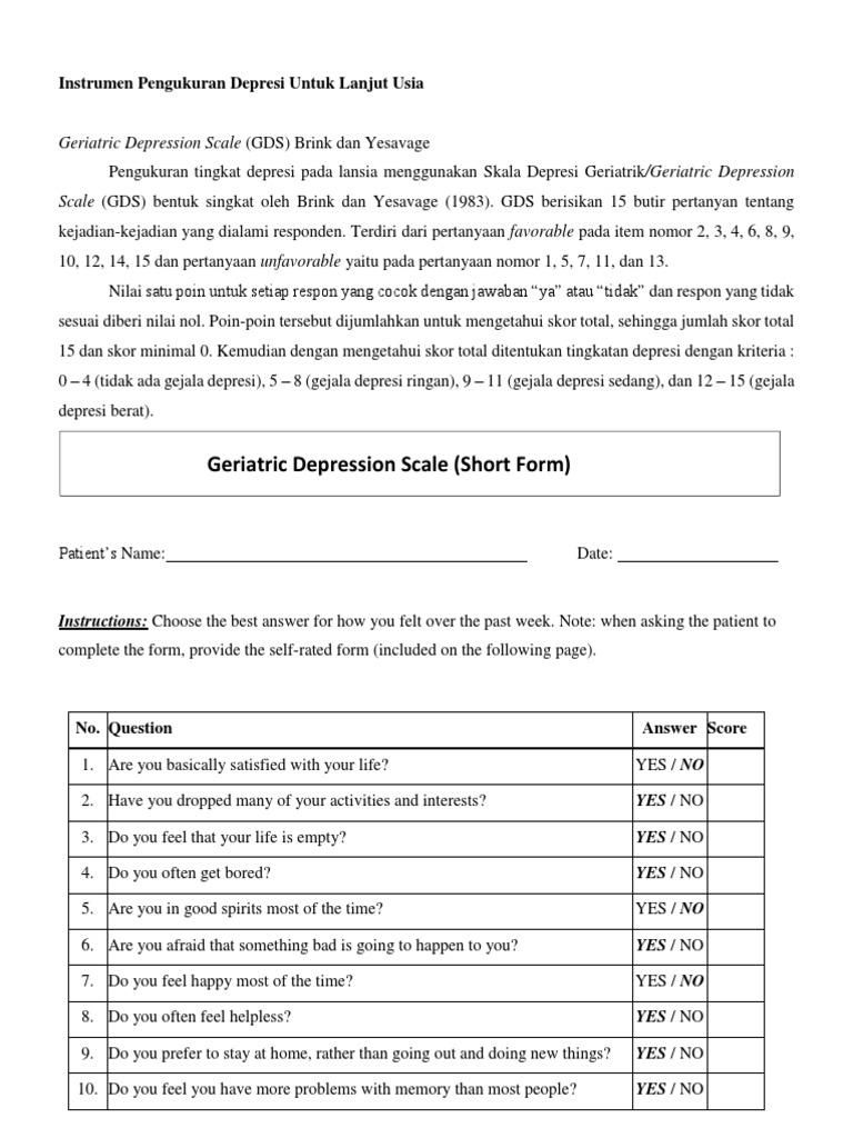 Geriatric Depression Scale (Short Form) | PDF | Gangguan Depresi Mayor ...