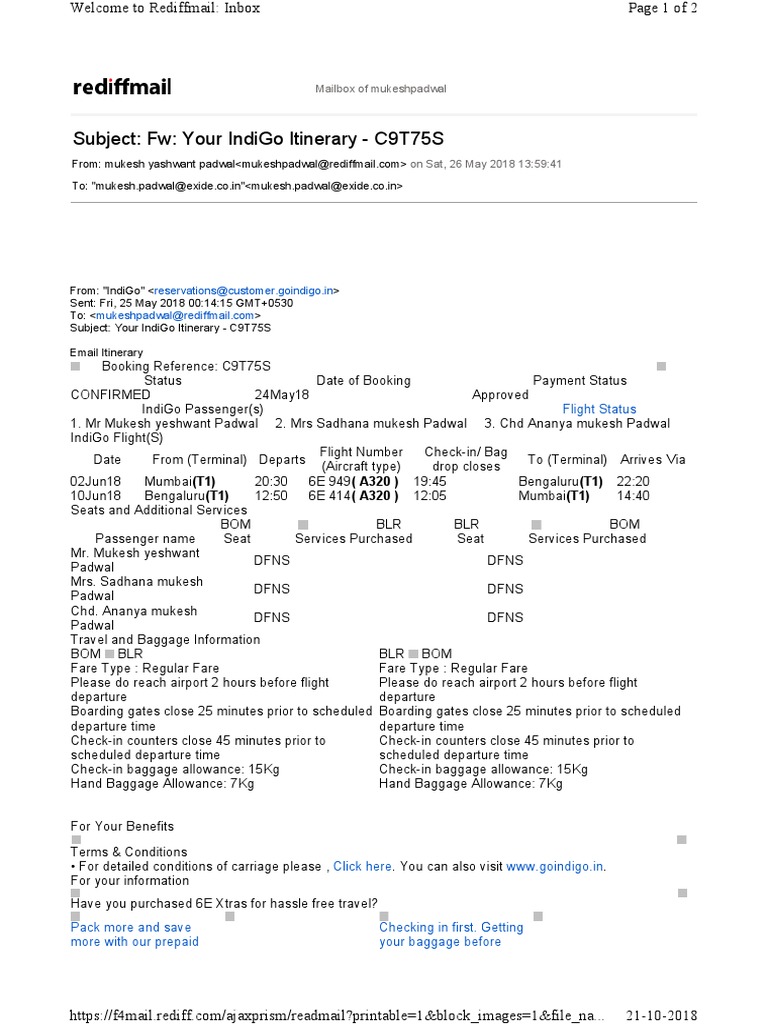 Indigo Ticket | Aviation | Business
