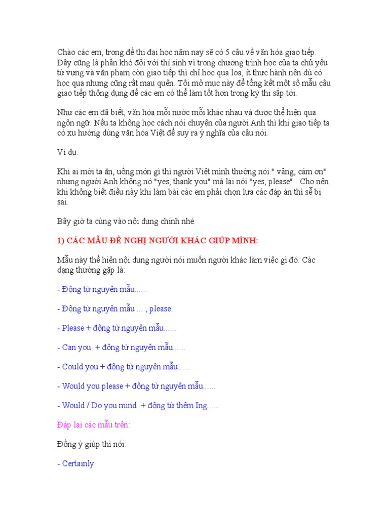 Bai Tap Van Hoa Giao Tiep Tieng Anh | PDF