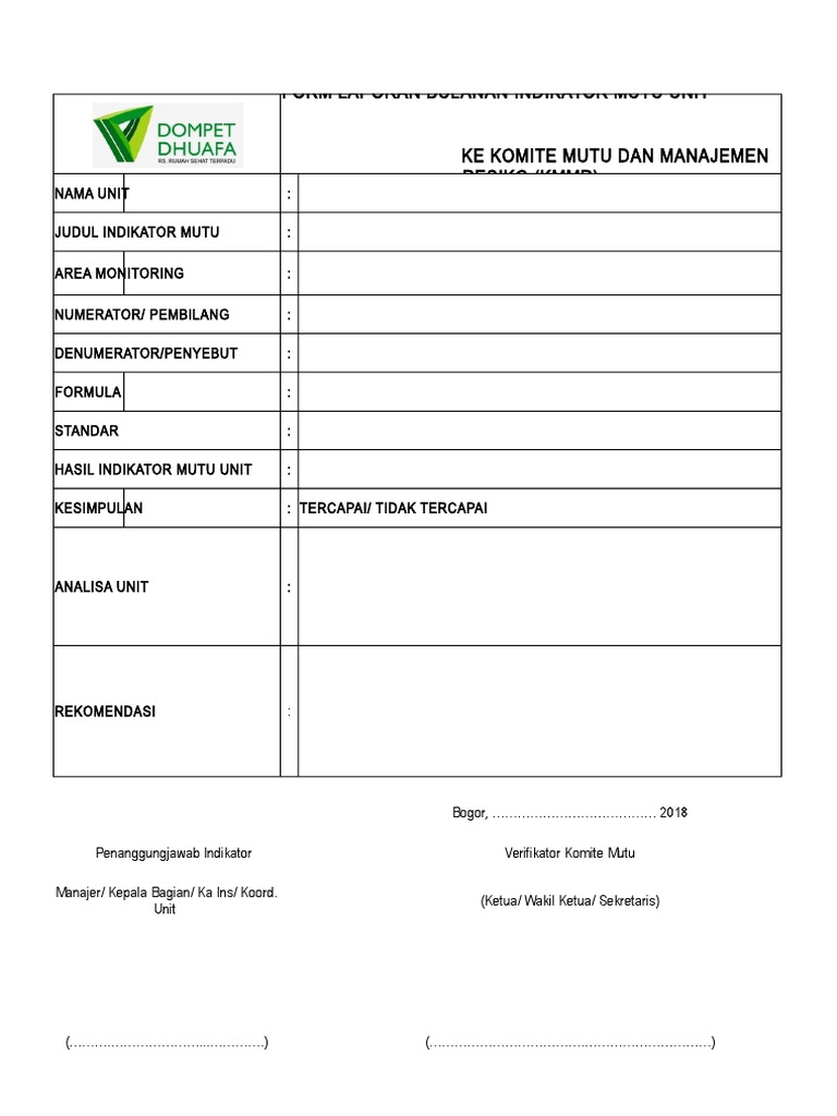 Form Laporan Indikator Mutu Unit | PDF