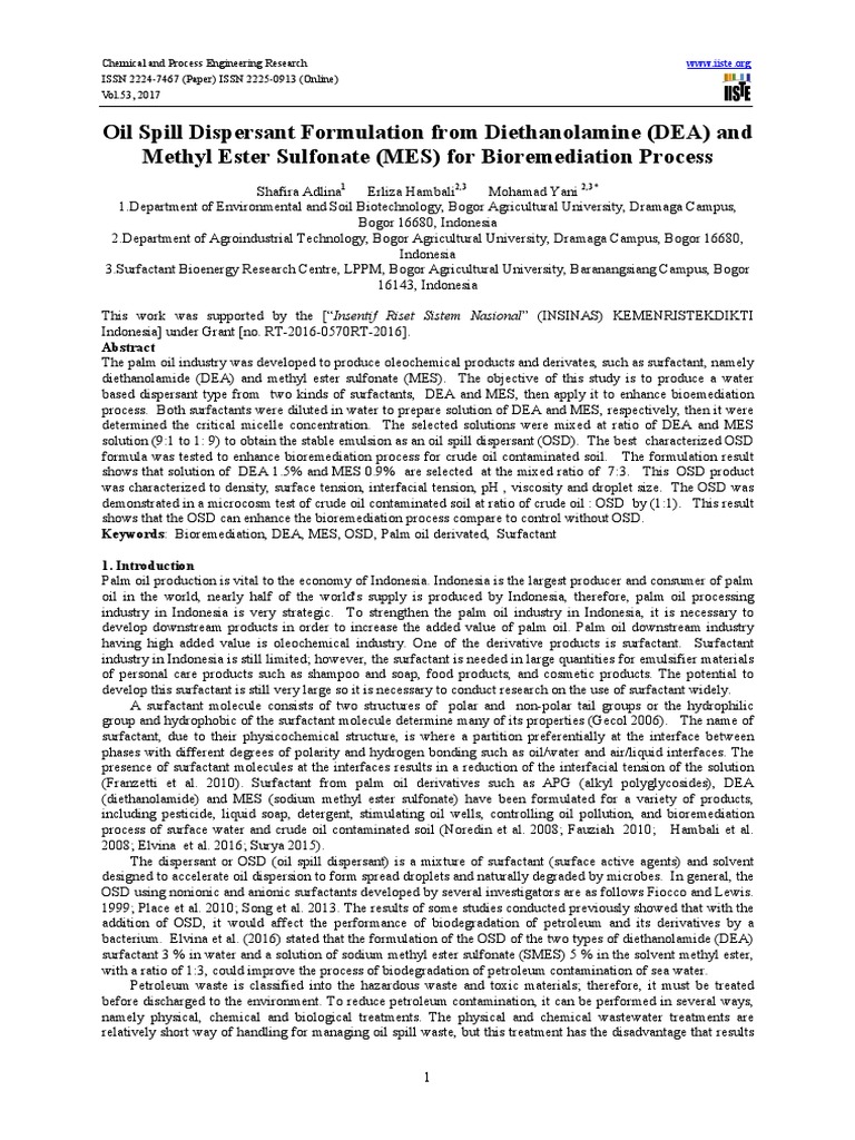 Oil Spill Dispersant Formulation From Diethanolamine (DEA) and Methyl ...