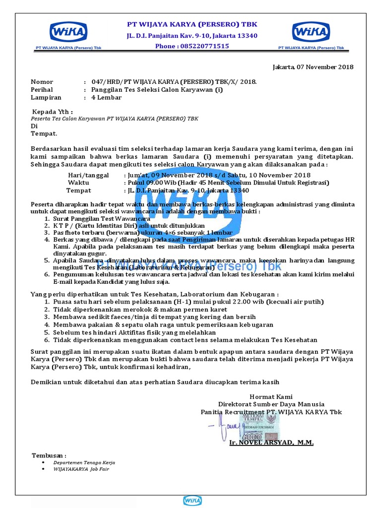 Surat Panggilan PT Wijaya Karya (Persero) TBK | PDF