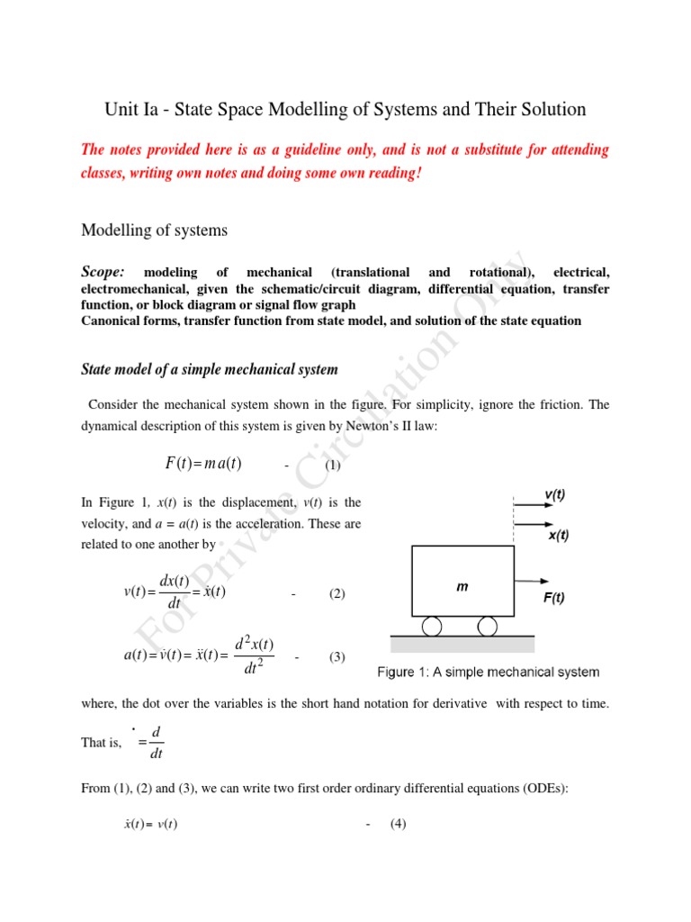 State Space Modelling And Solution Of Dynamical Systems Pdf Control