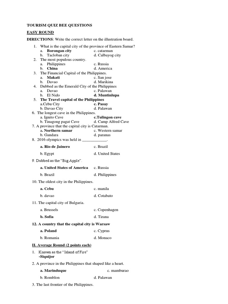 Philippine Tourism Quiz Bee Questions | PDF | Philippines