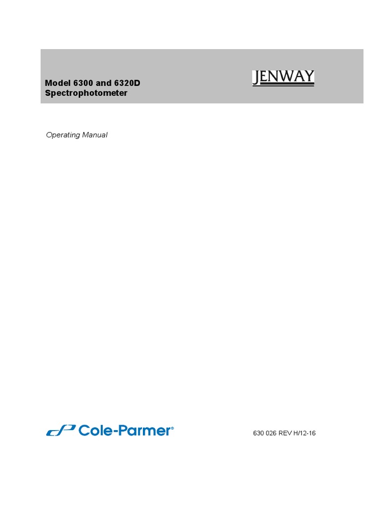 Model 6300 and 6320D Spectrophotometer: Operating Manual | PDF ...