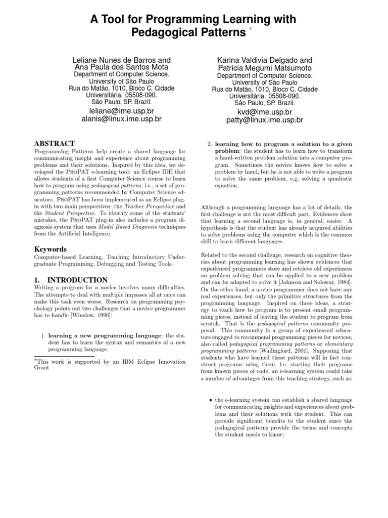A Tool For Programming Learning With Pedagogical Patterns | PDF | Eclipse (Software ...