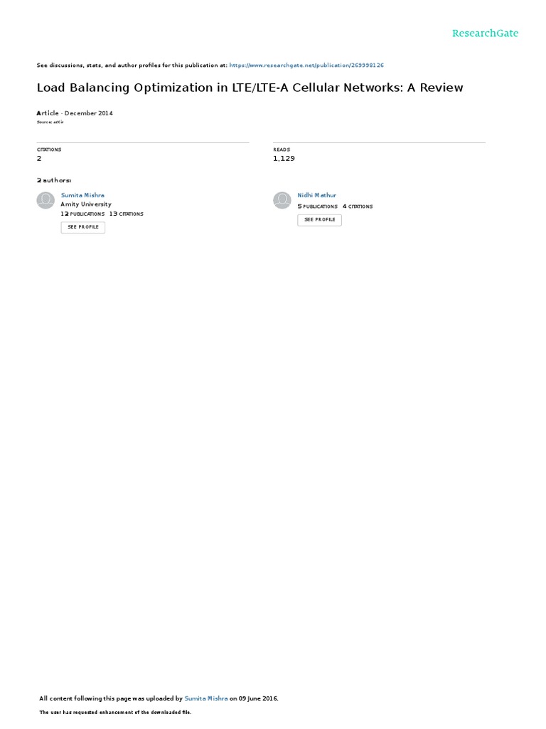 Load Balancing Optimization in LTELTE-A Cellular N | PDF | Lte Advanced | Cellular Network